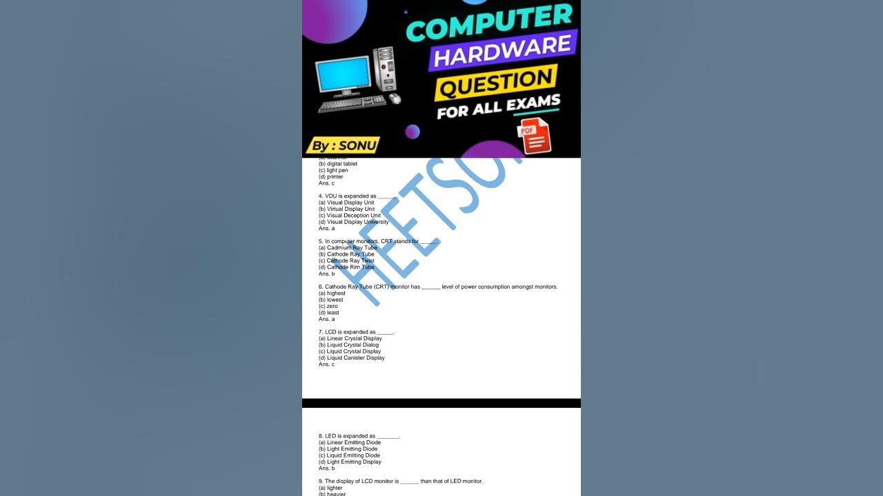 Computer Hardware MCQ (Basic multiple choice Questions and answers PDF Free for competitive ...