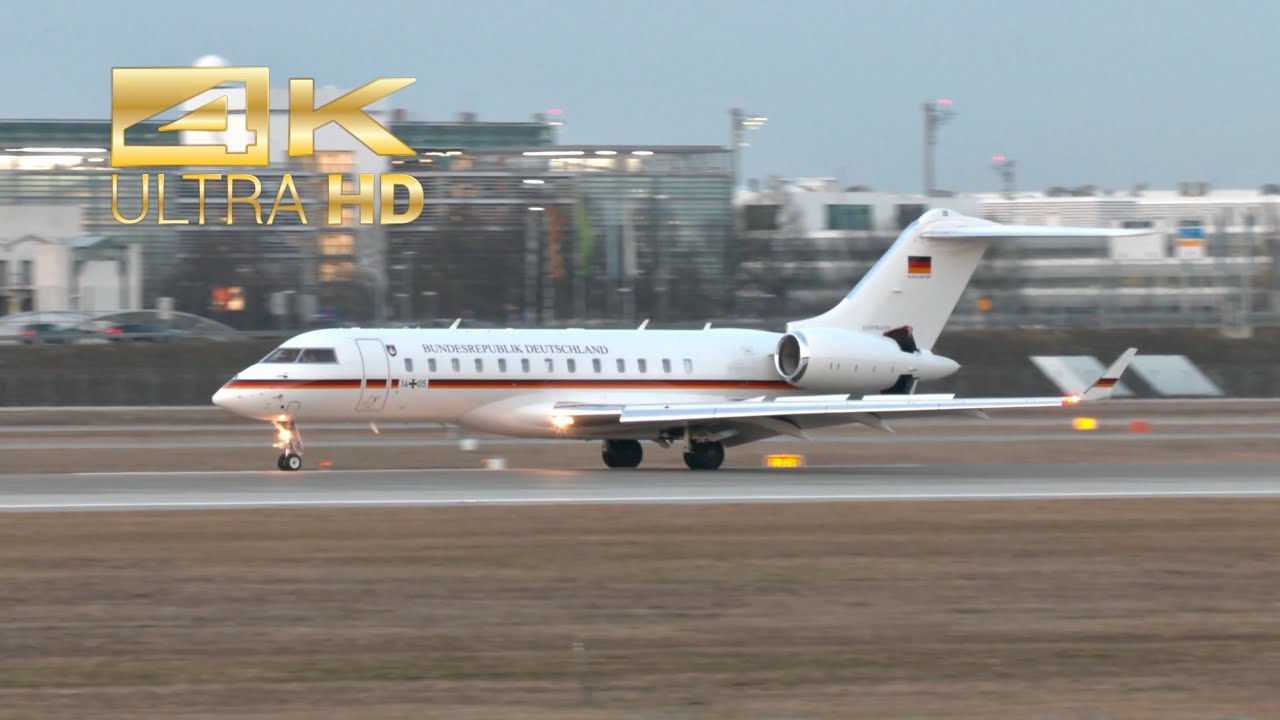 (4K) Bombardier Global 6000 German Air Force Luftwaffe 14+05 arrival at ...