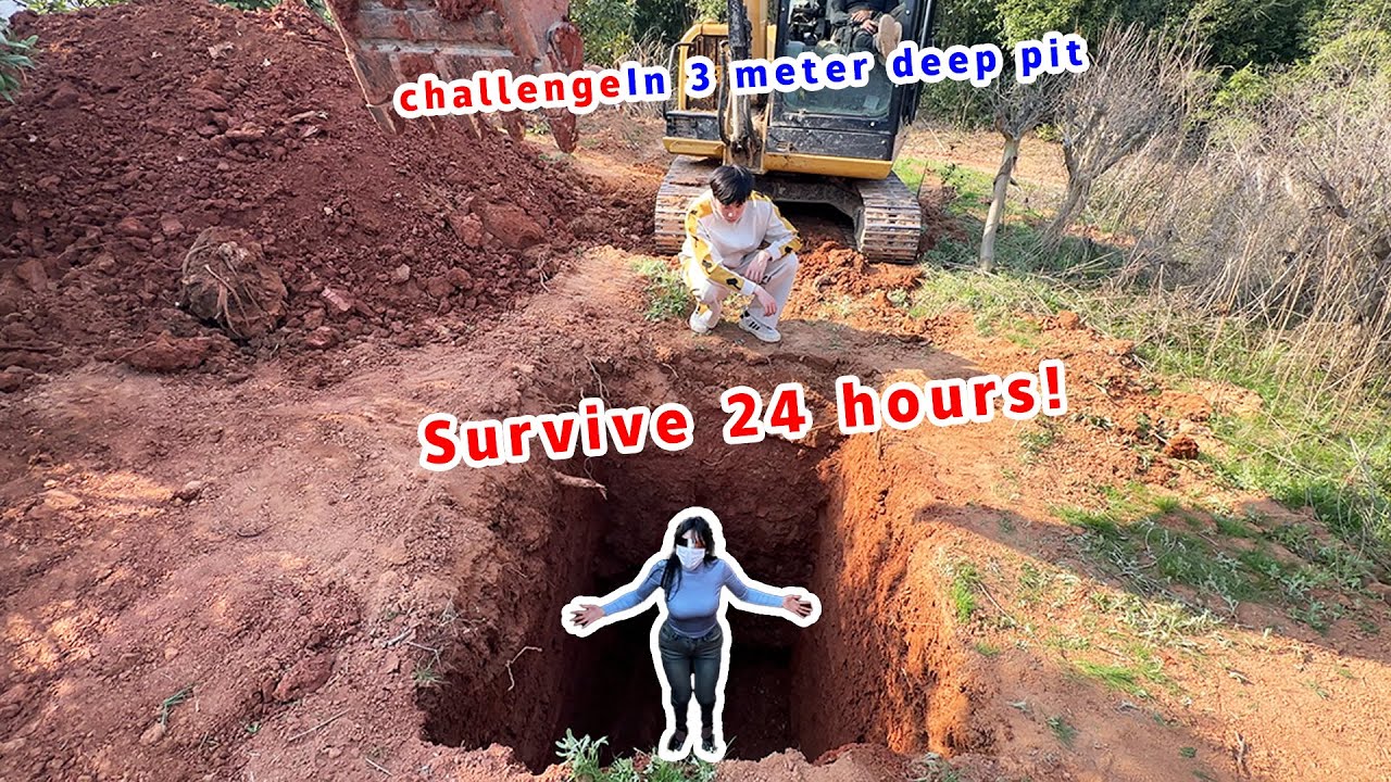 "Surviving 24 Hours in a 3-Meter Deep Wilderness Pit! It Gets ...