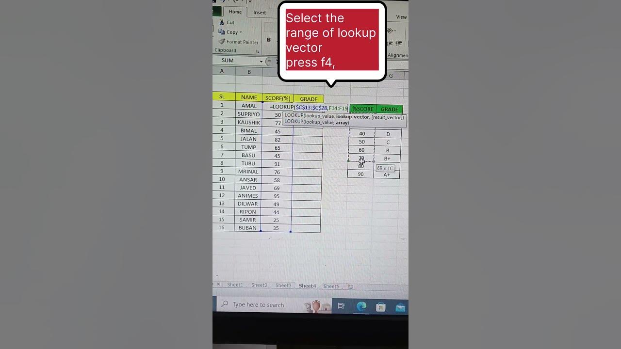 How To Grade Of Numbers Using Lookup Function Grade Gradation Exceltricks Excelshorts Youtube