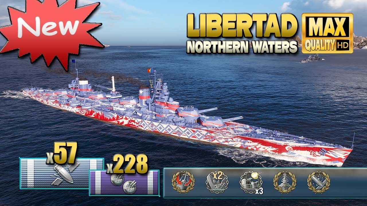 NEW battleship Libertad on map Northern Waters - World of Warships - YouTube