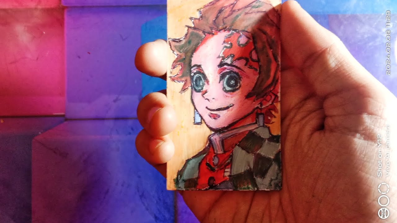 How to draw Tanjiro small paper card|Tanjiro drawing small size|Demon ...