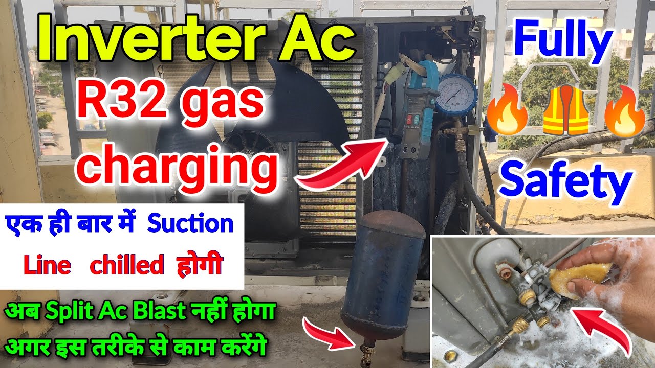 r32 gas charging ! How to gas charging in ac, ac gas charging ...