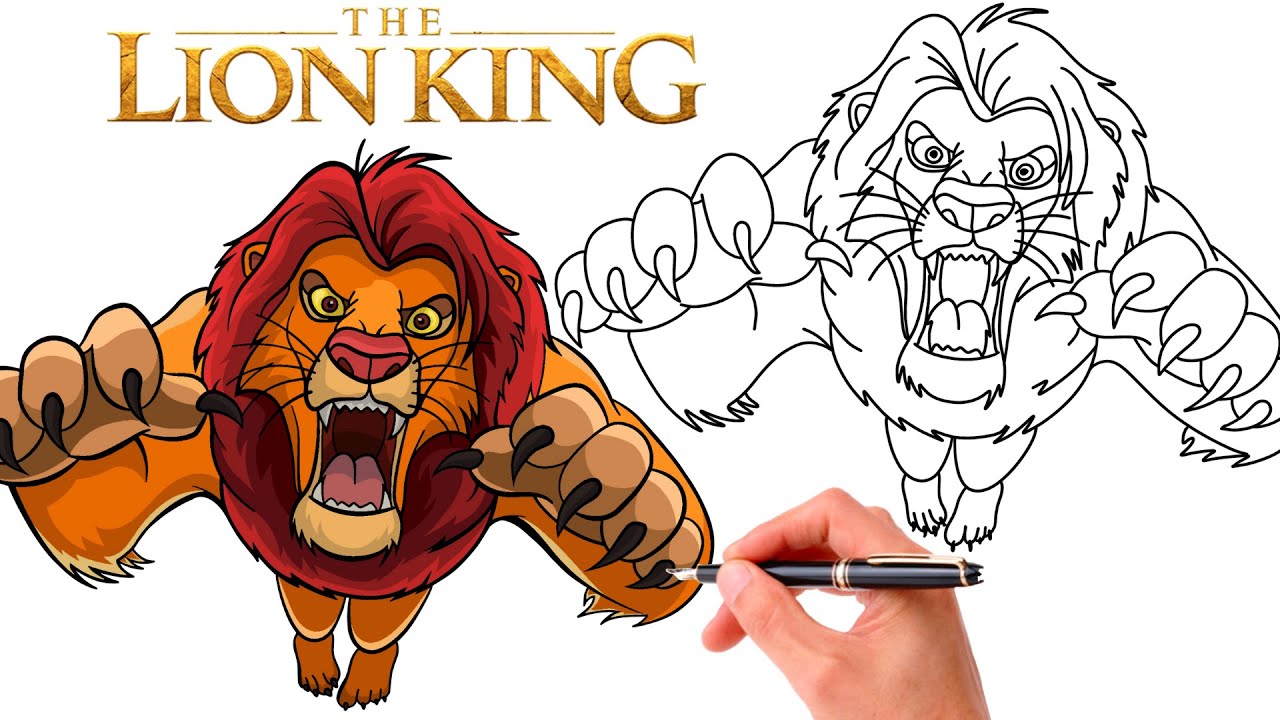 How To Draw Adult SIMBA From THE LION KING | The Lion King Drawing ...