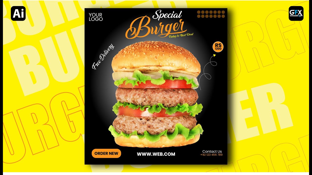 Illustrator CC Tutorial | Graphic Design | Modern Burger Poster Design ...