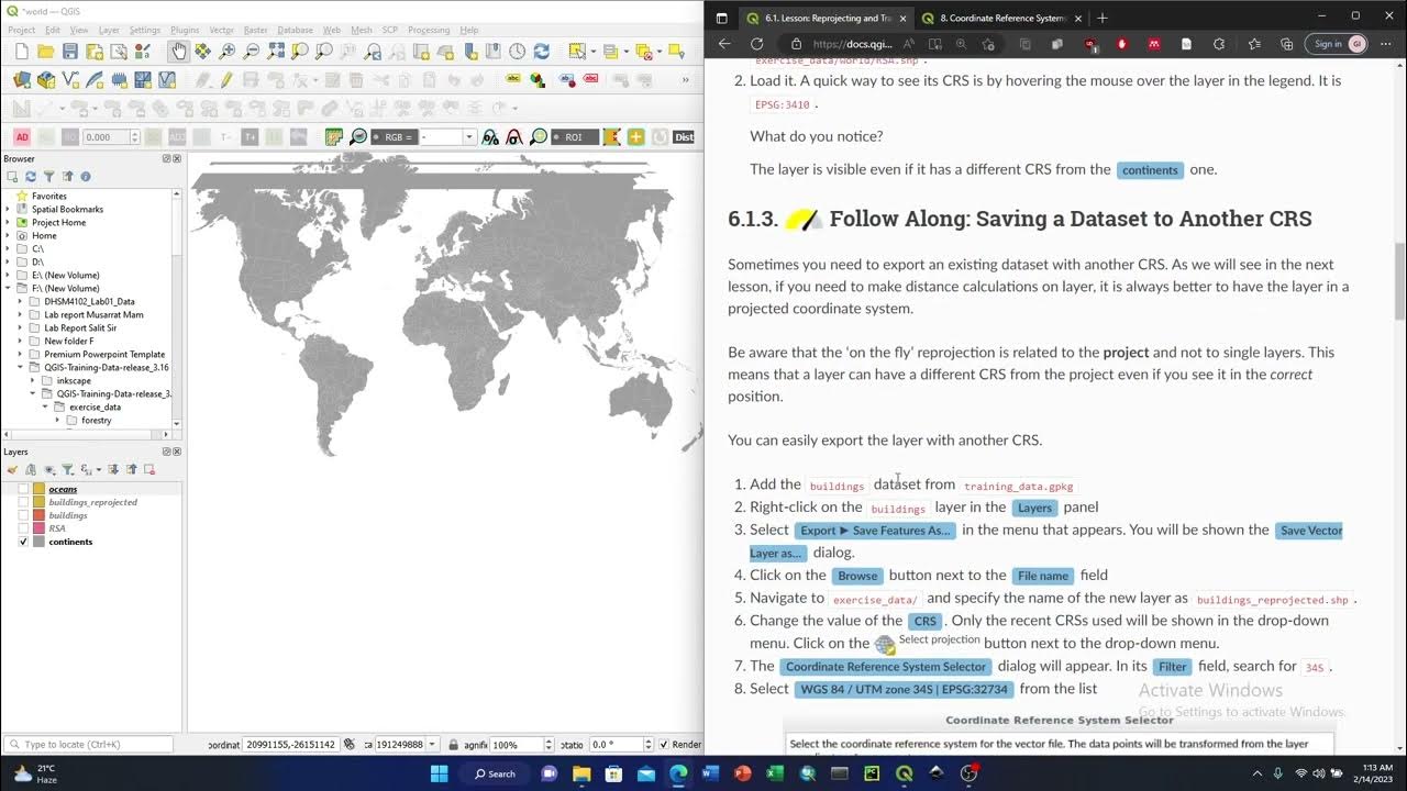 QGIS module 6.1 Reprojecting and Transforming Data - YouTube
