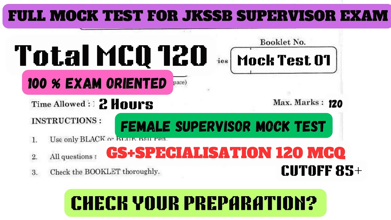 Free Mock Test For Female Supervisor Exam 2024 | Mock Test For JKSSB ...
