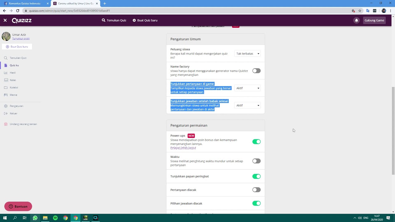 (Quizizz Tutorial) Pengaturan Nama Siswa di Quizizz dan Pengaturan quiz ...