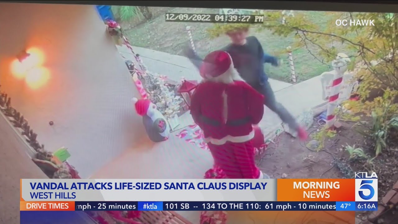 West Hills vandal knocks head off Santa display - YouTube