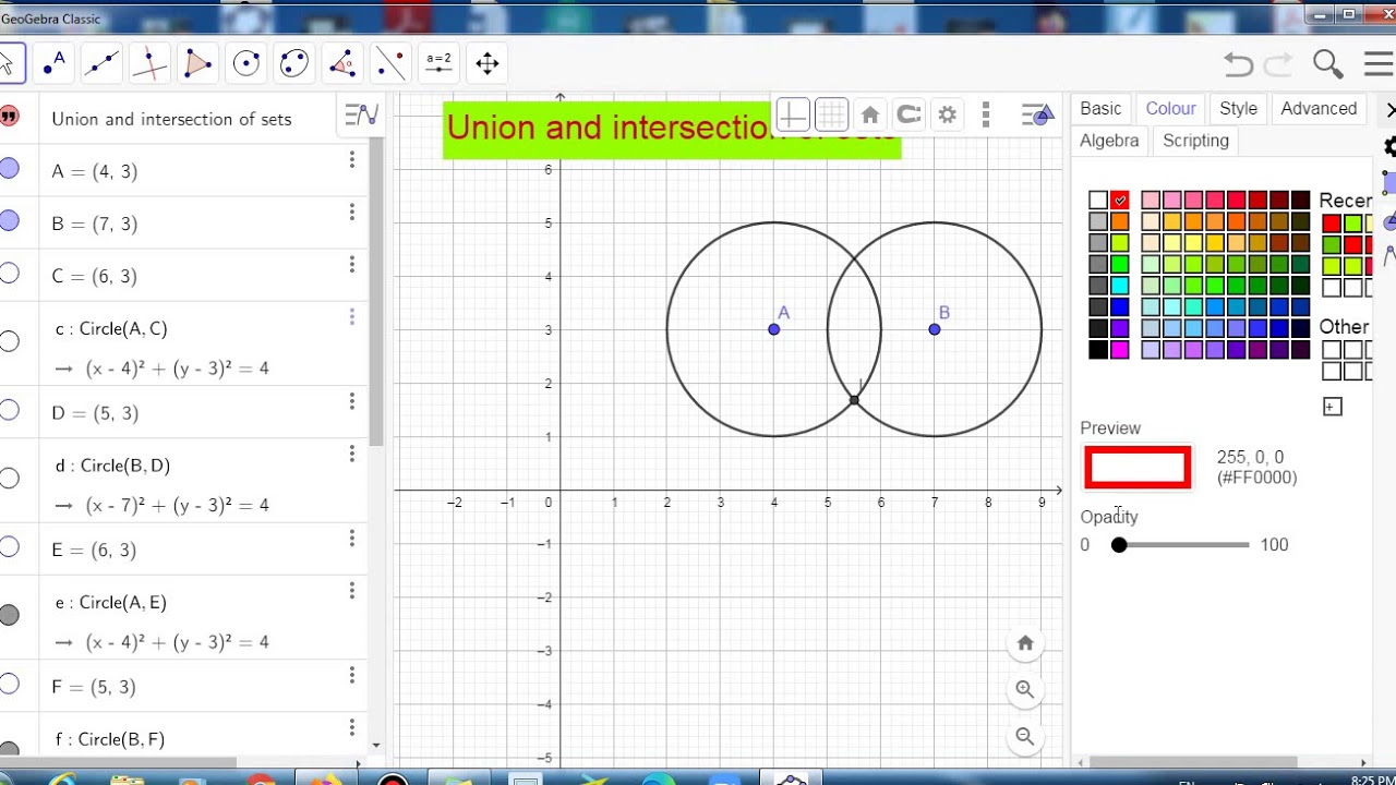 Union and intersection between two circle on Geogebra program - YouTube