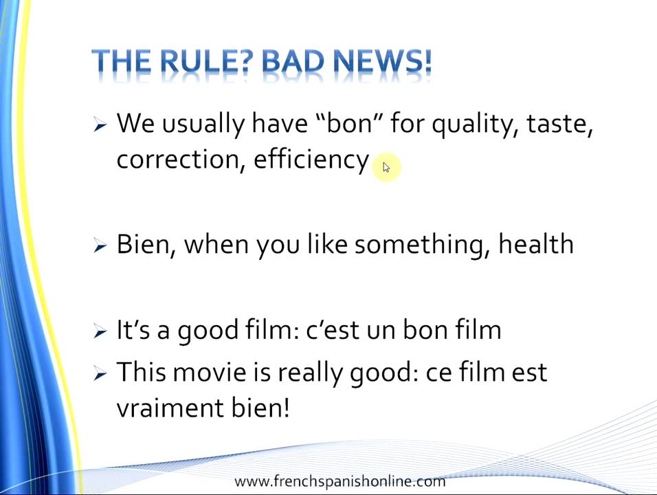 Good in French, bon vs bien - YouTube