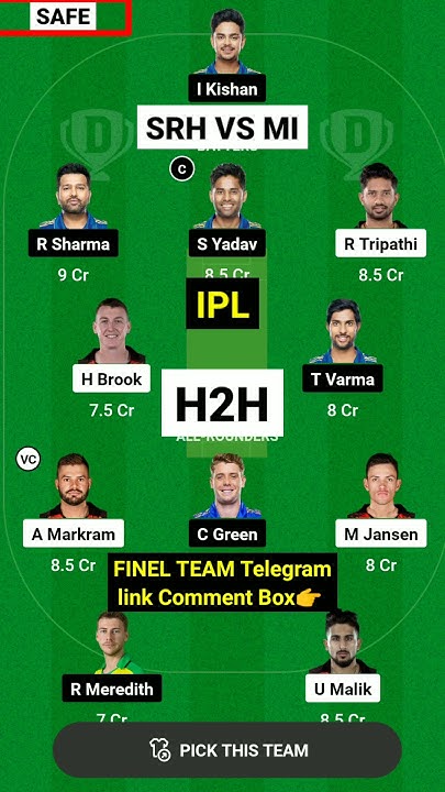 SRH vs MI dream11 prediction | SRH vs MI dream 11 prediction2023 | SRH vs MI dream11 team - YouTube