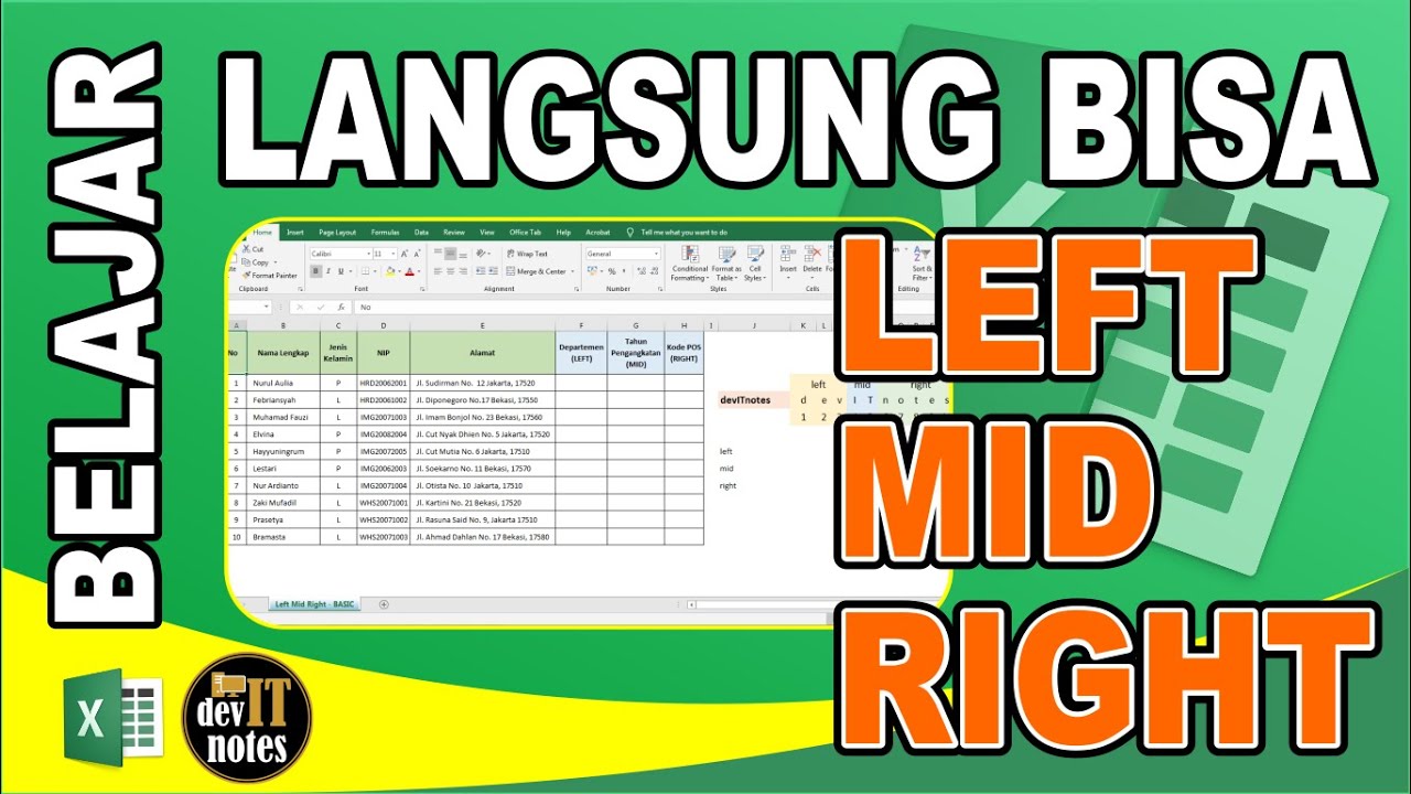 Belajar Fungsi LEFT, MID dan RIGHT | Belajar Langsung Bisa | Pemula ...