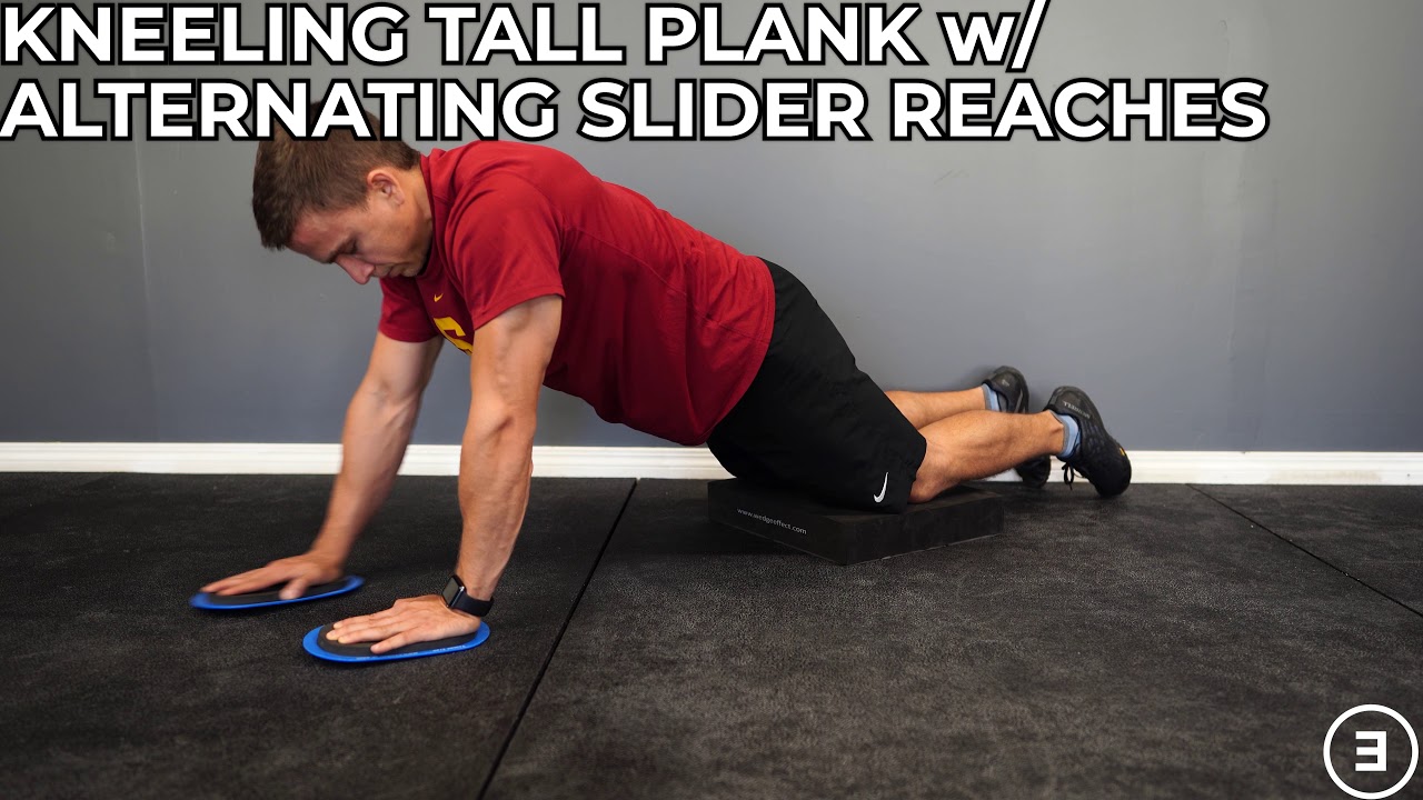 Kneeling Tall Plank with Alternating Slider Reaches - YouTube