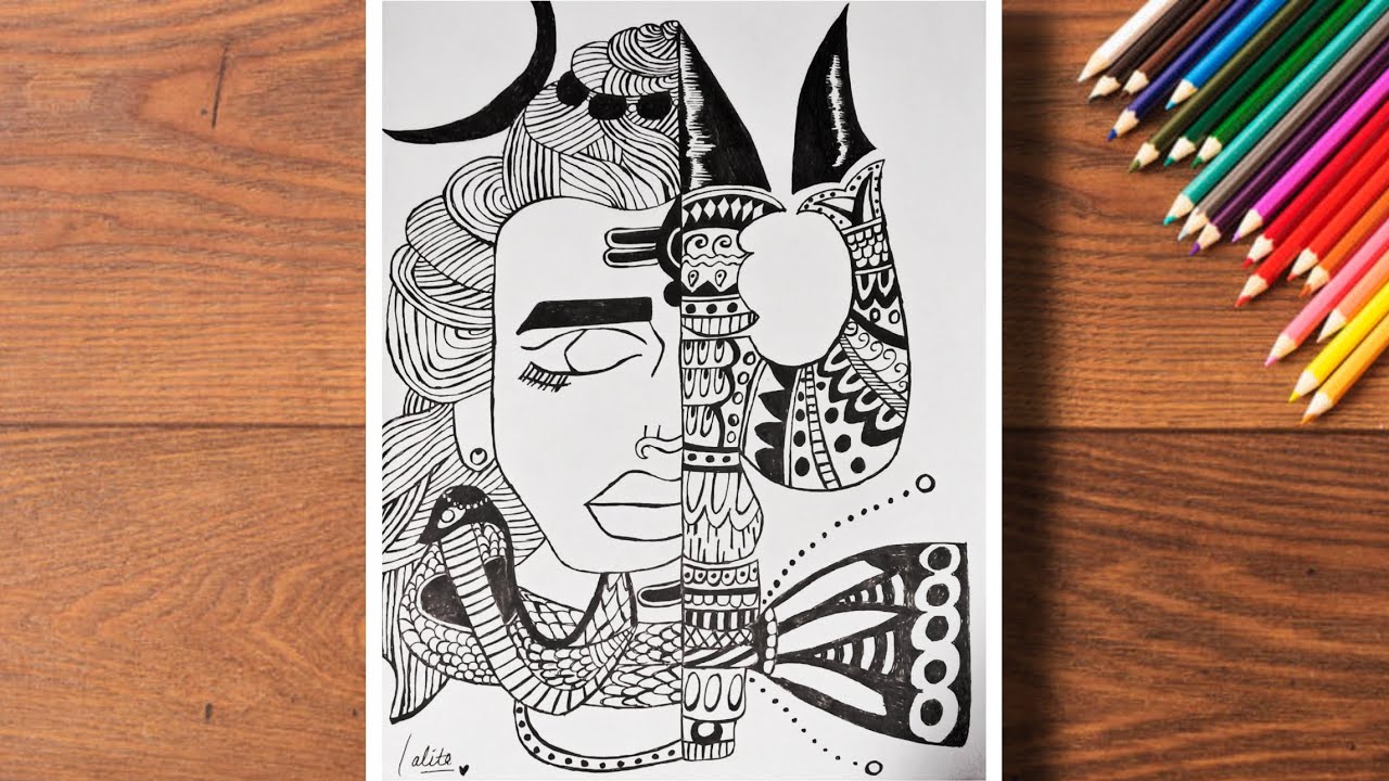 Lord Shiva drawing || with Mandala art - YouTube