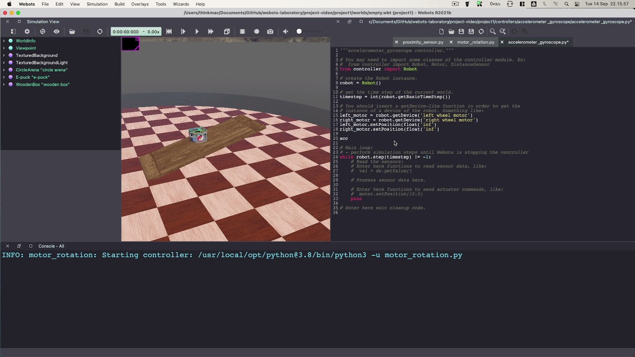 Sensor Accelerometer dan Gyroscope pada E-Puck Webots - YouTube