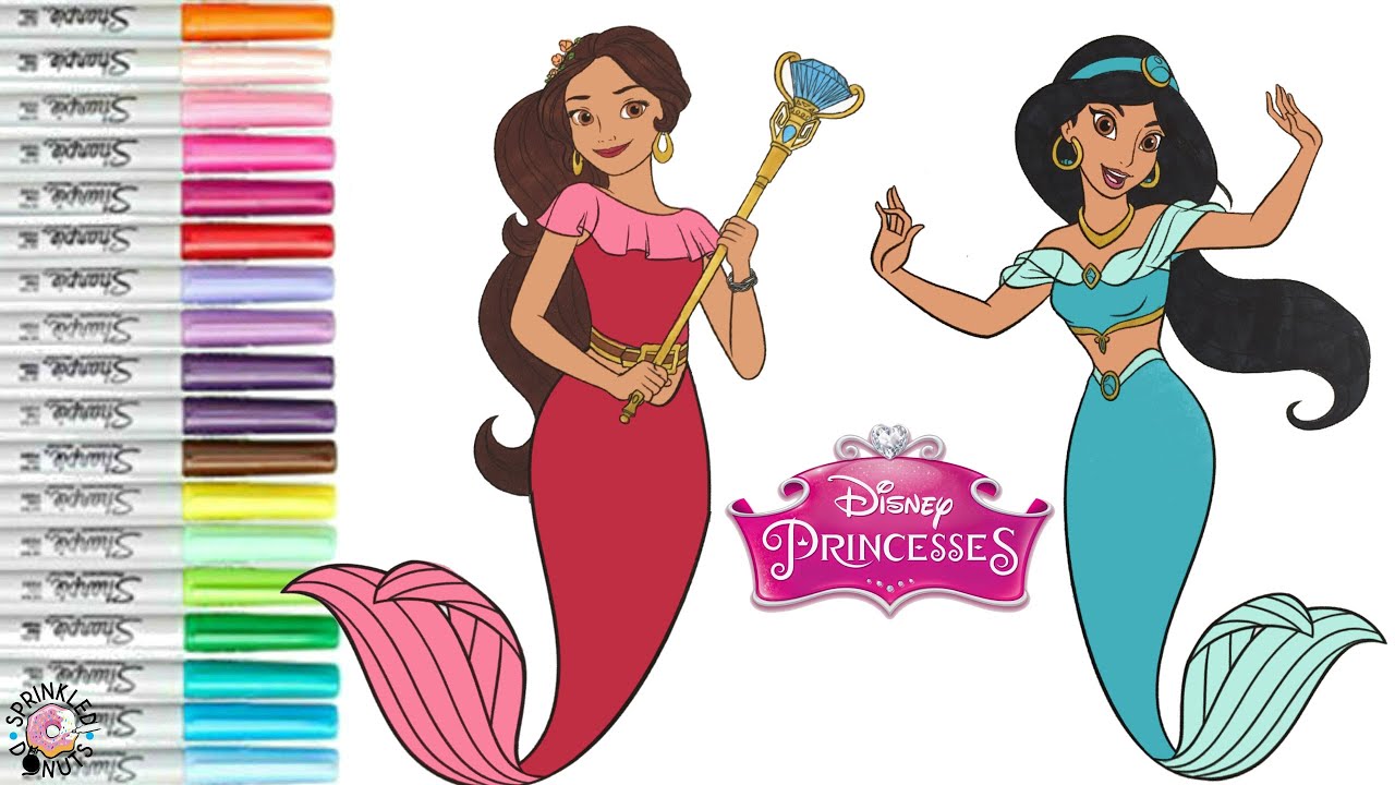 Disney Princess Coloring Book Pages as Mermaids Jasmine and Elena of ...