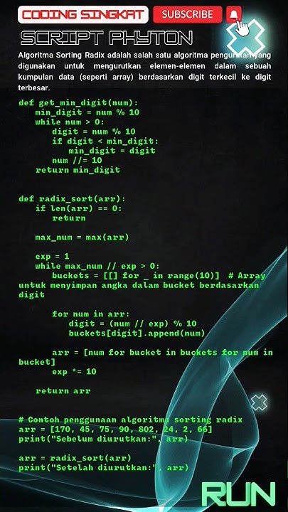 Script Python Algoritma Sorting Radix #coding #codingshortvideo #codingsingkat - YouTube