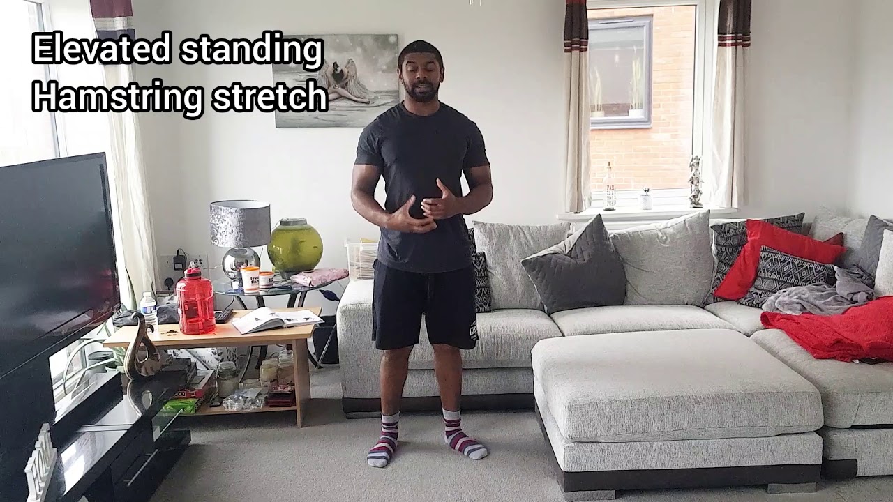 STRETCHES: STANDING ELEVATED HAMSTRING STRETCH - RELEAVE LOWER BACK PAIN FOR BEGINNERS - YouTube