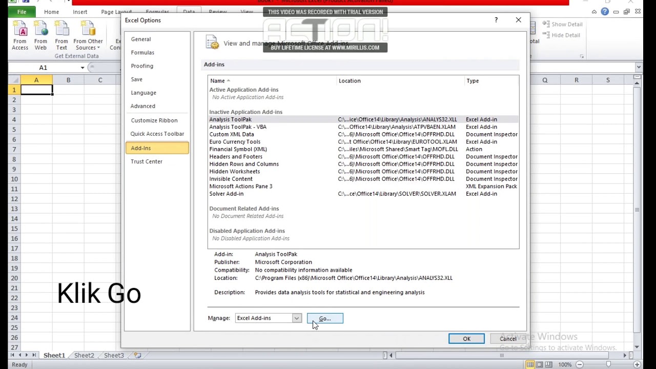 Menampilkan Fitur Data Analysis pada Menu Data di Microsoft Excel - YouTube
