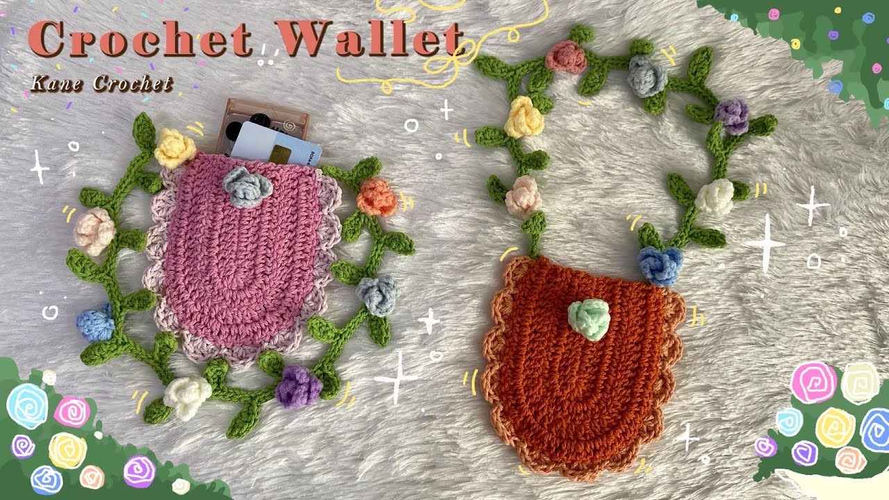 CROCHET WALLET 🌹 Crochet Wallet Bag Tutorial 🌹 Crochet Flower Bag Strap ...