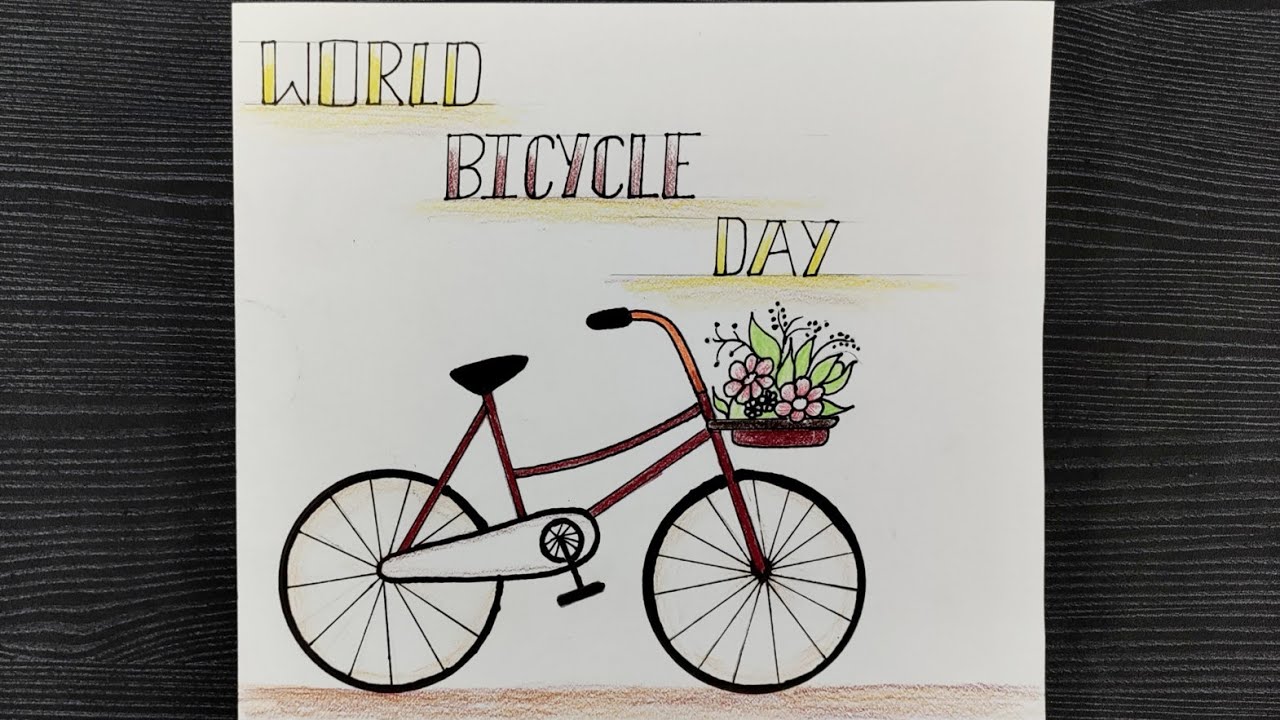 World Bicycle Day Poster Drawing // International Bicycle Day Drawing ...