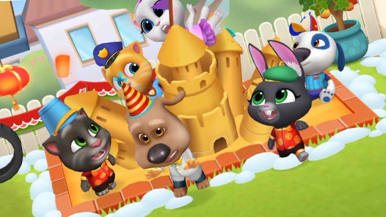 Tom, Angela, Hank, Ben, Ginger are making SAND CASTLE in TALKING TOM ...