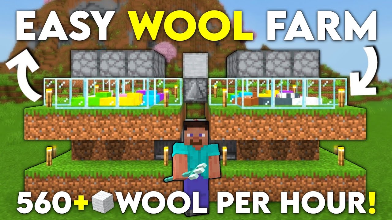 Minecraft EASY WOOL FARM TUTORIAL | Java & Bedrock | 560 Wool Per Hour ...
