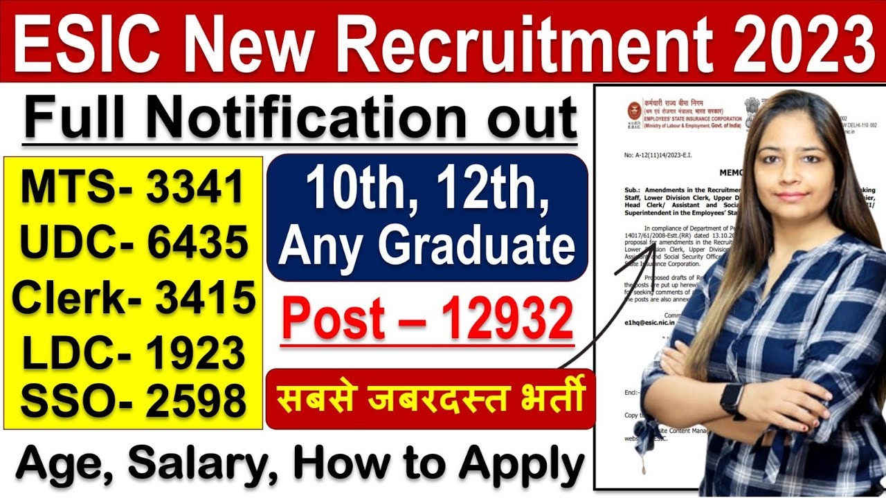ESIC Vacancy 2023 24|12000+ Posts | ESIC MTS, UDC, SSO Vacancy Full ...
