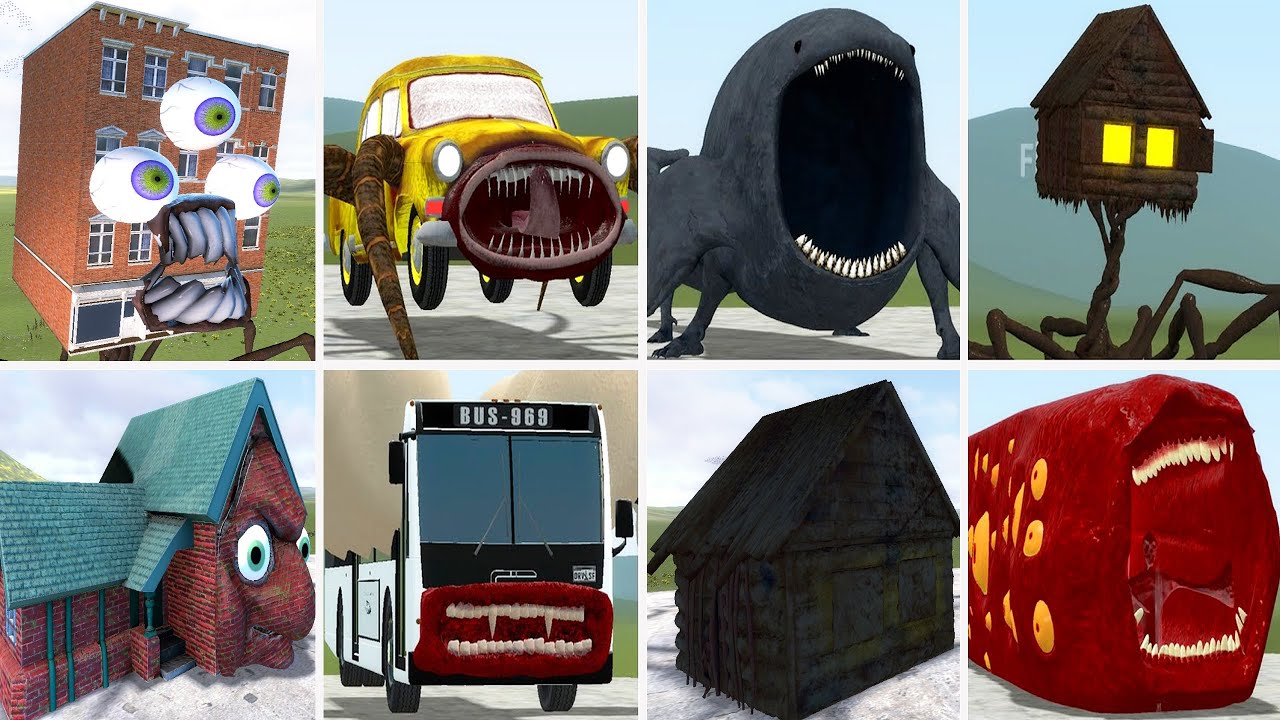 EVERYTHING TURNED INTO MONSTERS: LIVING BUILD,SPONGGE BOB,CAR EATER ...