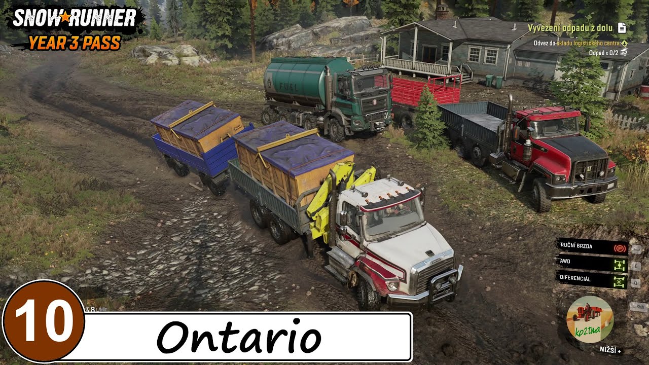SnowRunner year 3 pass - Ontario #10 - vyvezení odpadu, lovím bedny v ...