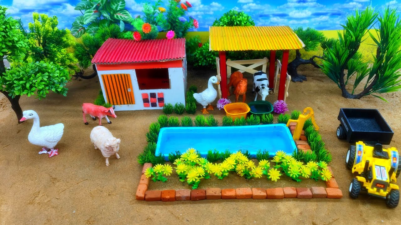 DIy mini Diorama Miniature Rural Farm Model - Cowshed - Swimming Pool ...