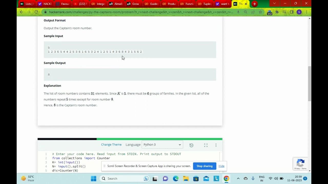 Hacker Rank problem solution #Finding the captain's room number - YouTube