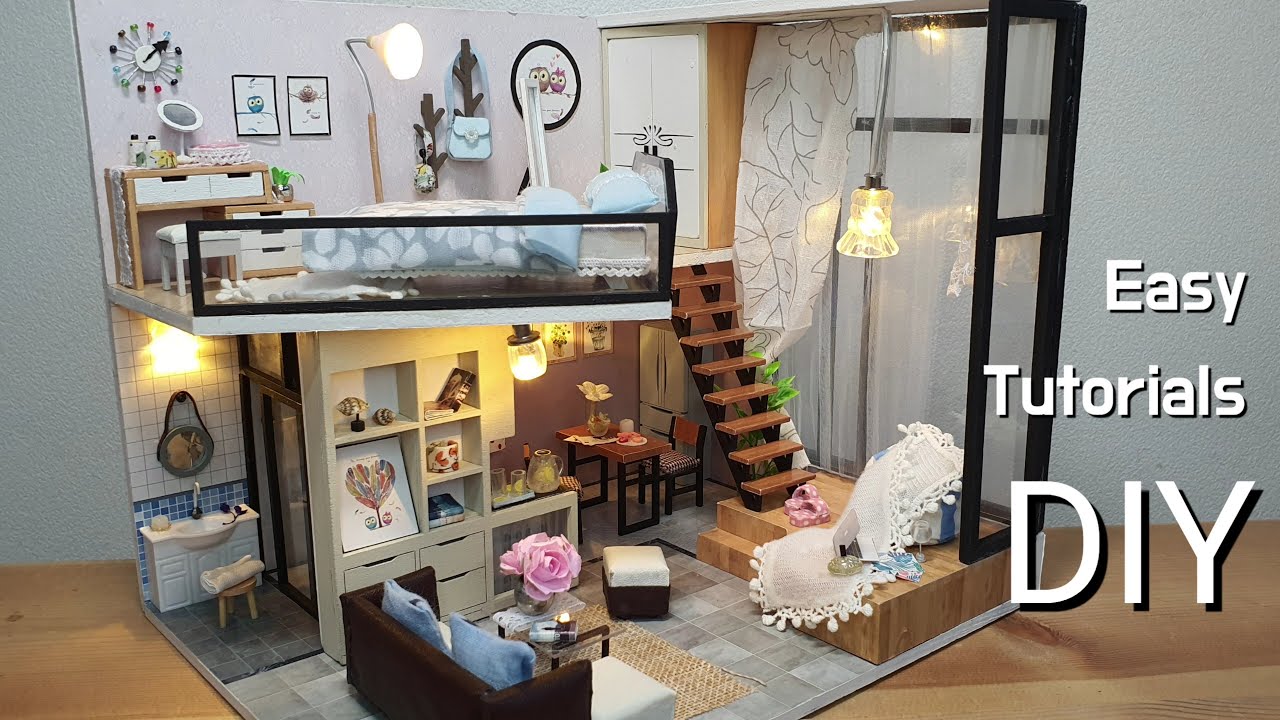 DIY Doll house Miniature Tutorials | Sweet Minimalist Loft |ミニチュアハウス ...