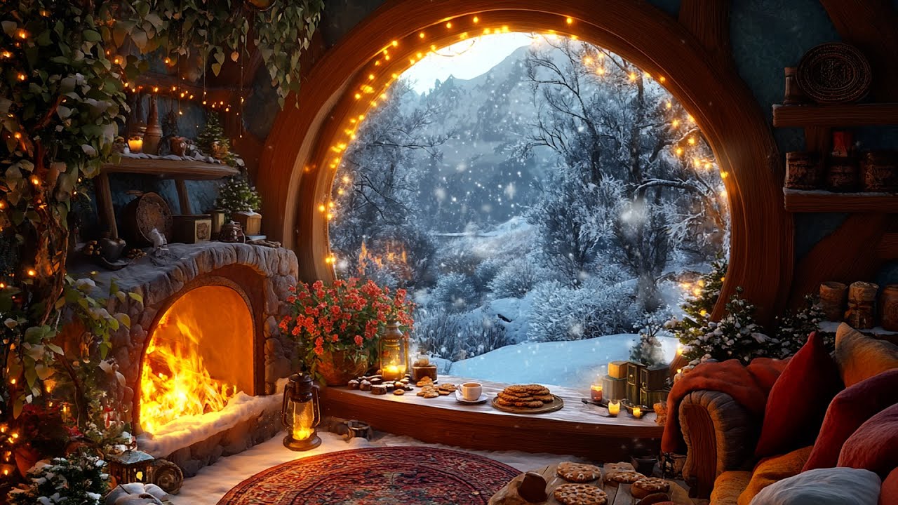 Cozy Hobbit Hole in Tranquility Forest Winter | Melodies Magical Music ...
