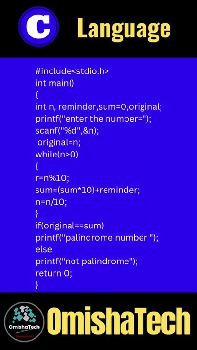 Palindrome number program in C || c programming language #shorts # ...