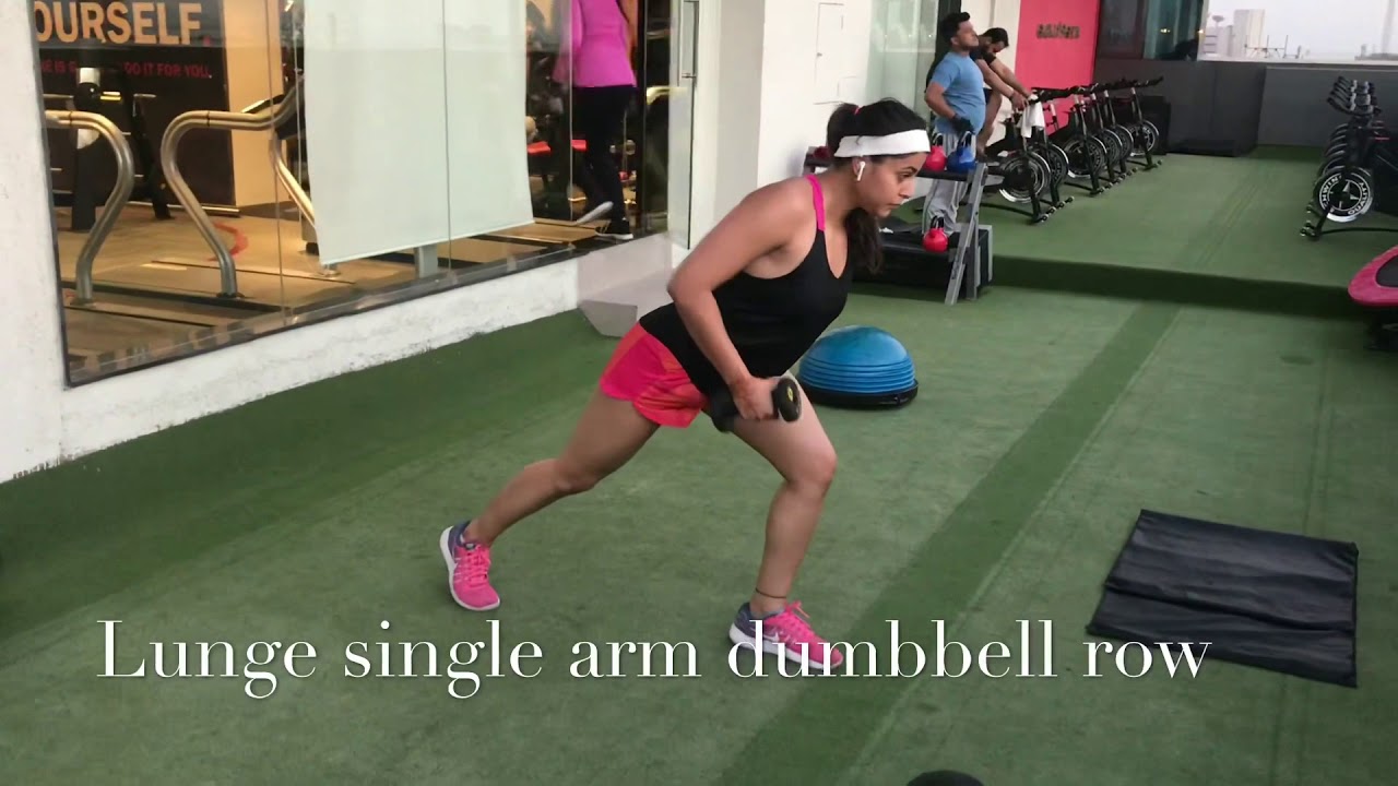 Lunge single arm dumbbell row - YouTube