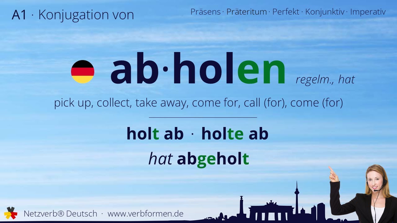 Konjugation Verb „abholen“ (regelm., hat) - alle Zeitformen, Lernvideo ...