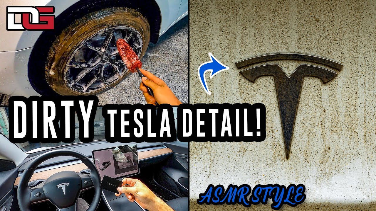 Deep Cleaning a DIRTY Tesla Model 3! | Real-Time ASMR Car Detailing ...
