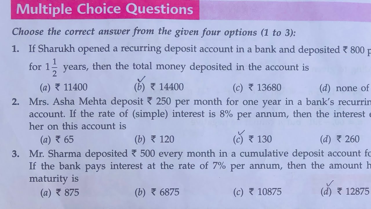 ICSE class-10th Maths MCQ's of chapter Banking | ML Aggarwal #maths ...