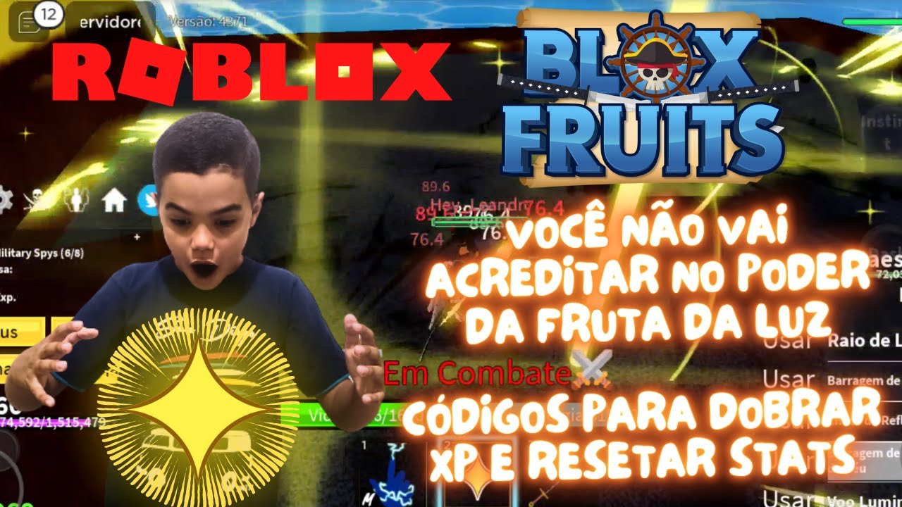 ROBLOX - BLOX FRUITS | O Incrível Poder da Fruta da Luz + Códigos ...