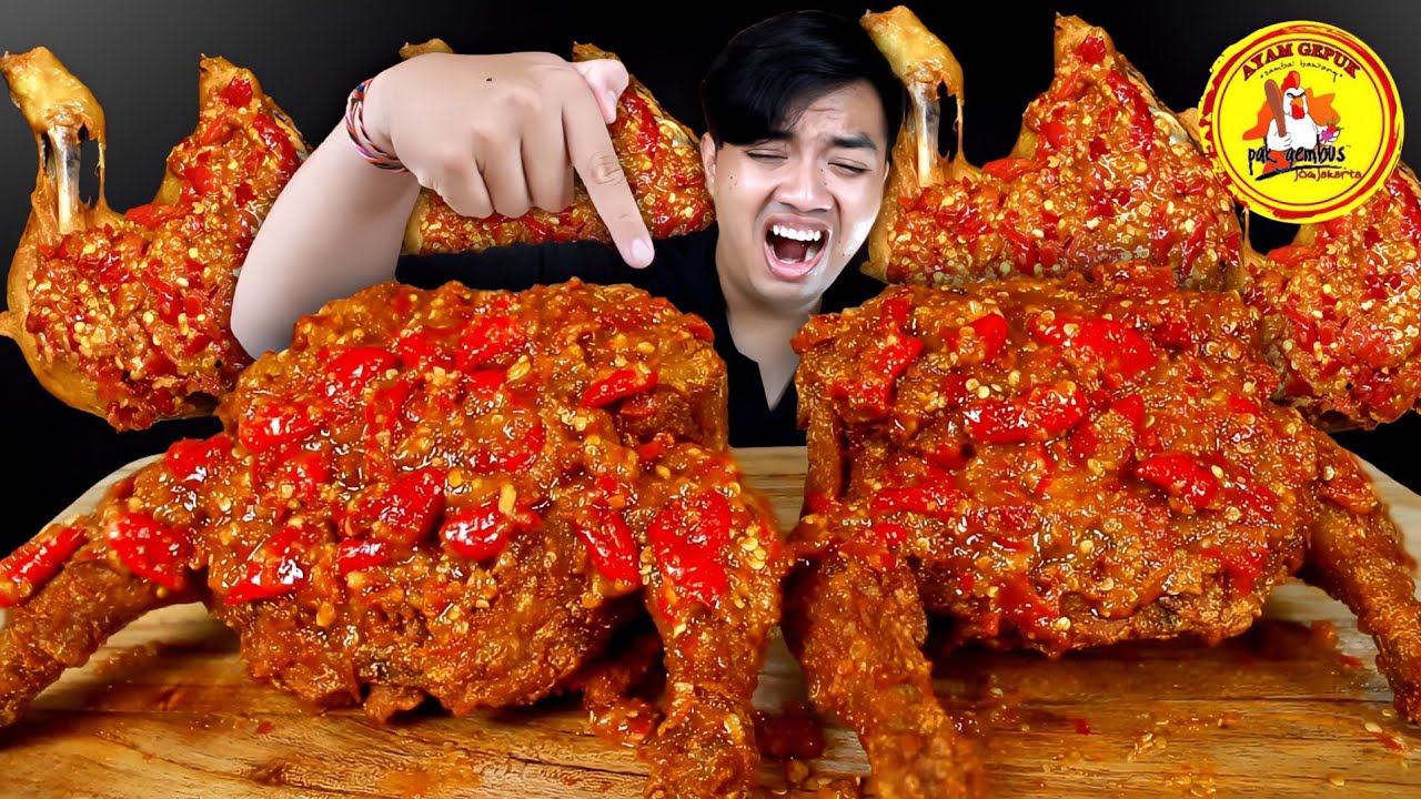 MUKBANG 2 EKOR AYAM UTUH RICHEESE SIRAM SAMBAL PAK GEMBUS LEVEL 200 ...