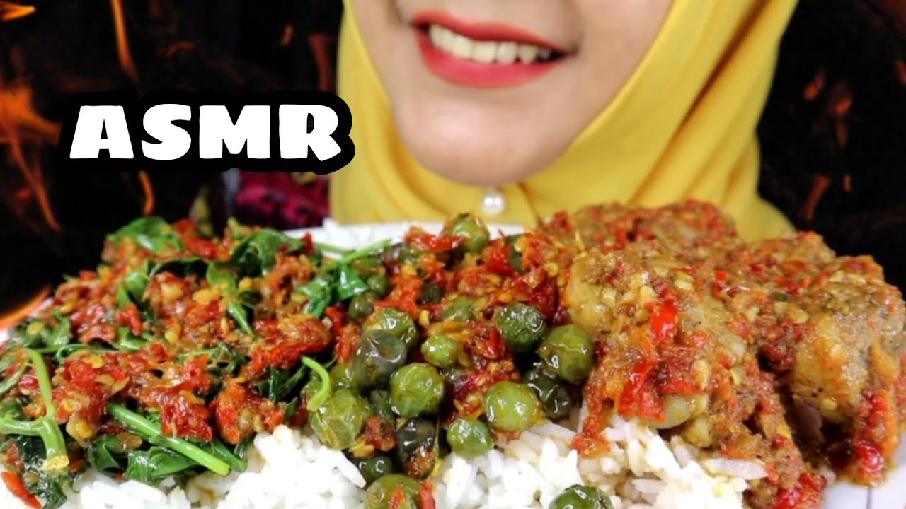 ASMR AYAM RENDANG PEDAS + SAMBAL LEUNCA + TUMIS DAUN UBI || ASMR ...
