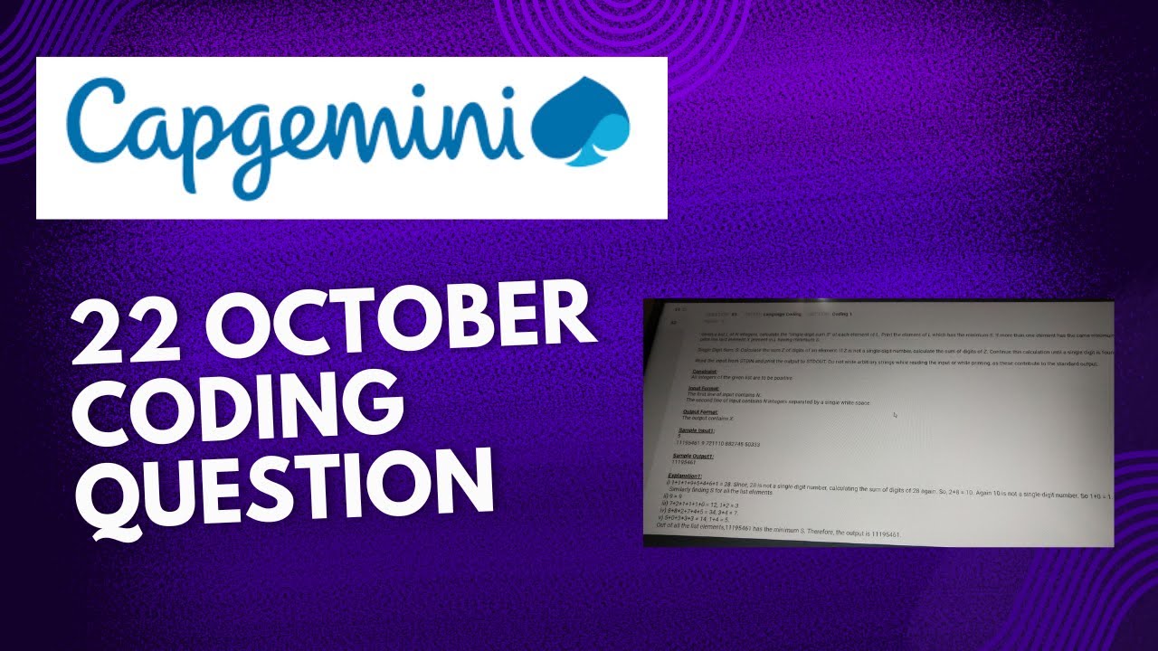 Capgemini 22 October coding question ( Batch 2025 ) - YouTube