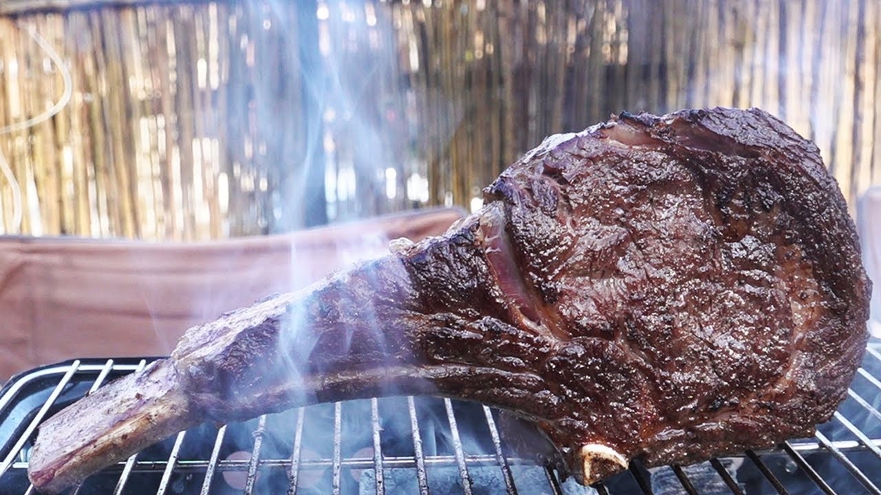 Sous Vide Giant Tomahawk Steak Grilled at Campground - YouTube