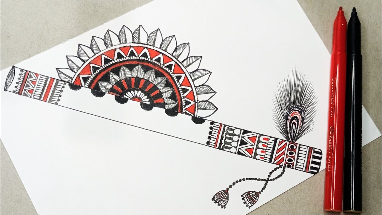 how To Draw A Flute ( #bansuri) In Mandala Art With Black And Red ...
