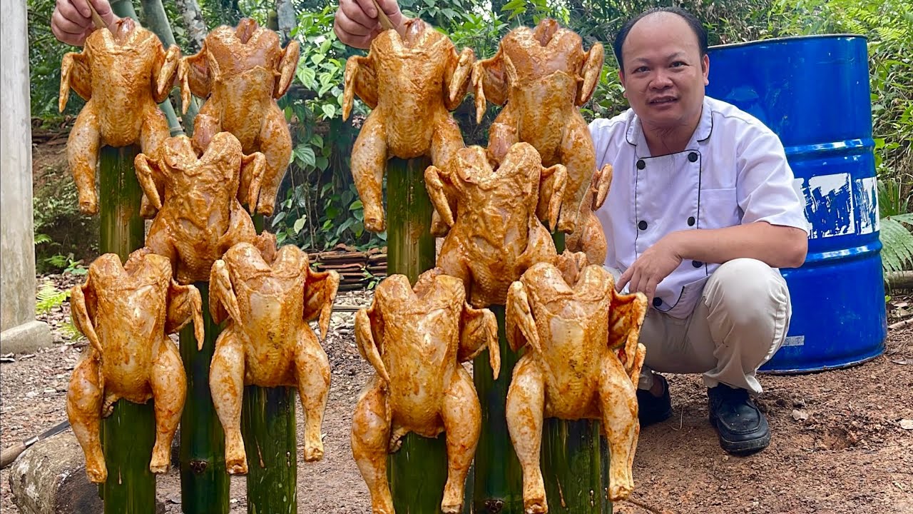 The world's most delicious way to grill chicken upside down // Asian ...