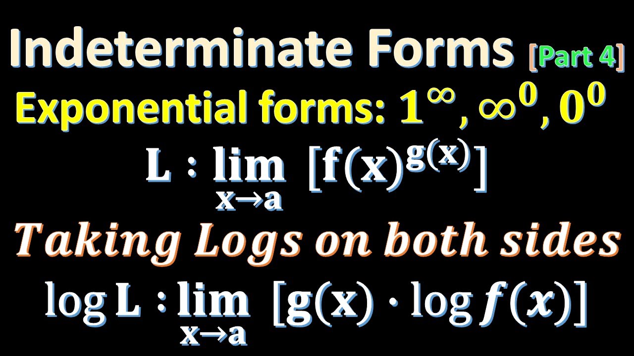 Indeterminate Forms Part 4 I Exponential Forms I Taking Logarithms on ...