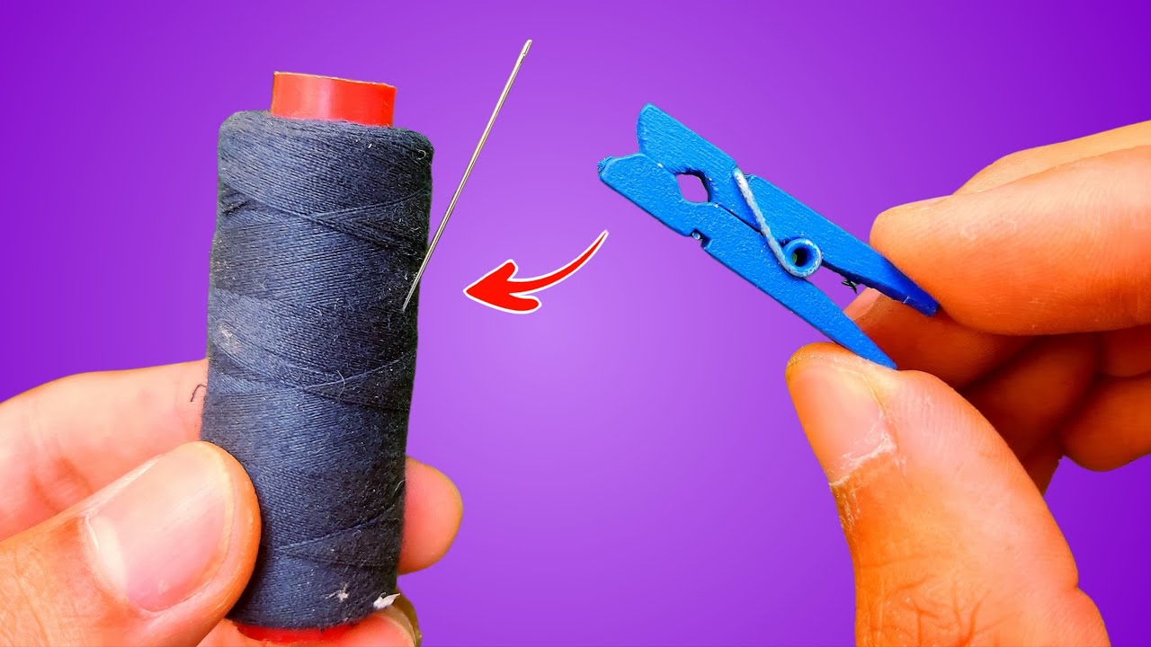 Few know, Easiest way to thread a needle with a clothespin - YouTube