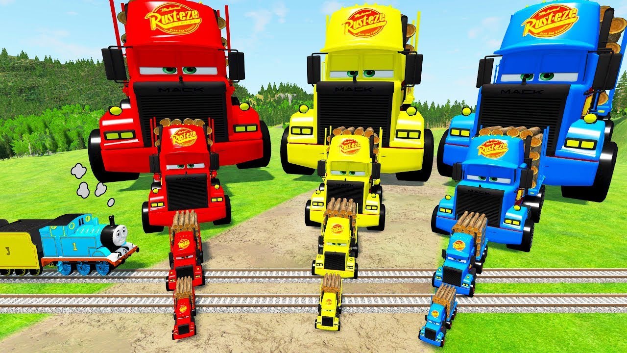 Big & Small Long: Red Mack Truck vs Green Mack Truck vs Blue Mack Truck ...